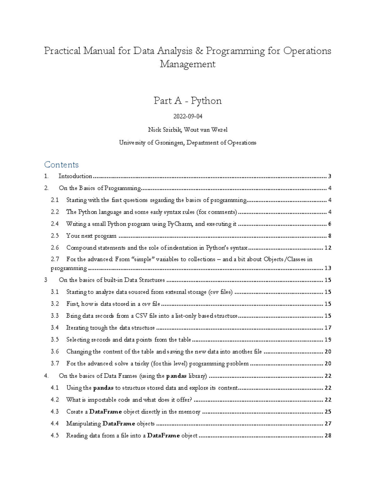 Dapom Manual Part A - Practical Manual for Data Analysis & Programming for Operations Management ...