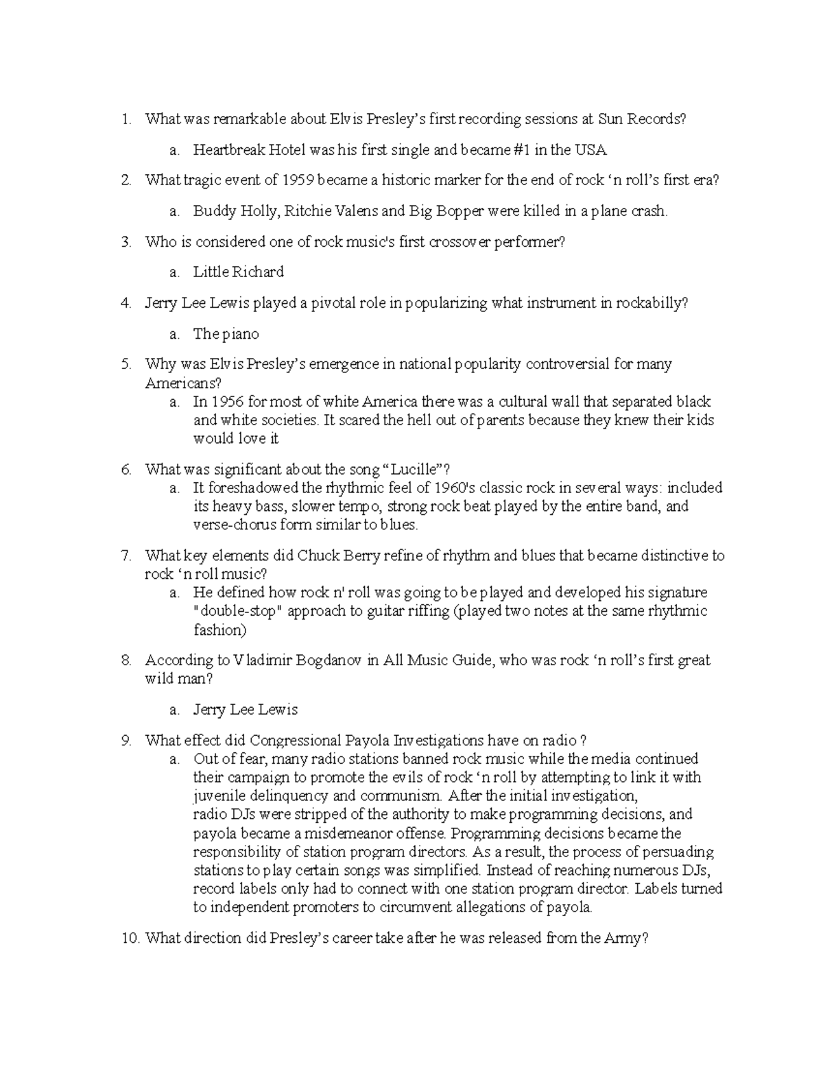Module 4 Study Guide - What was remarkable about Elvis Presley’s first ...