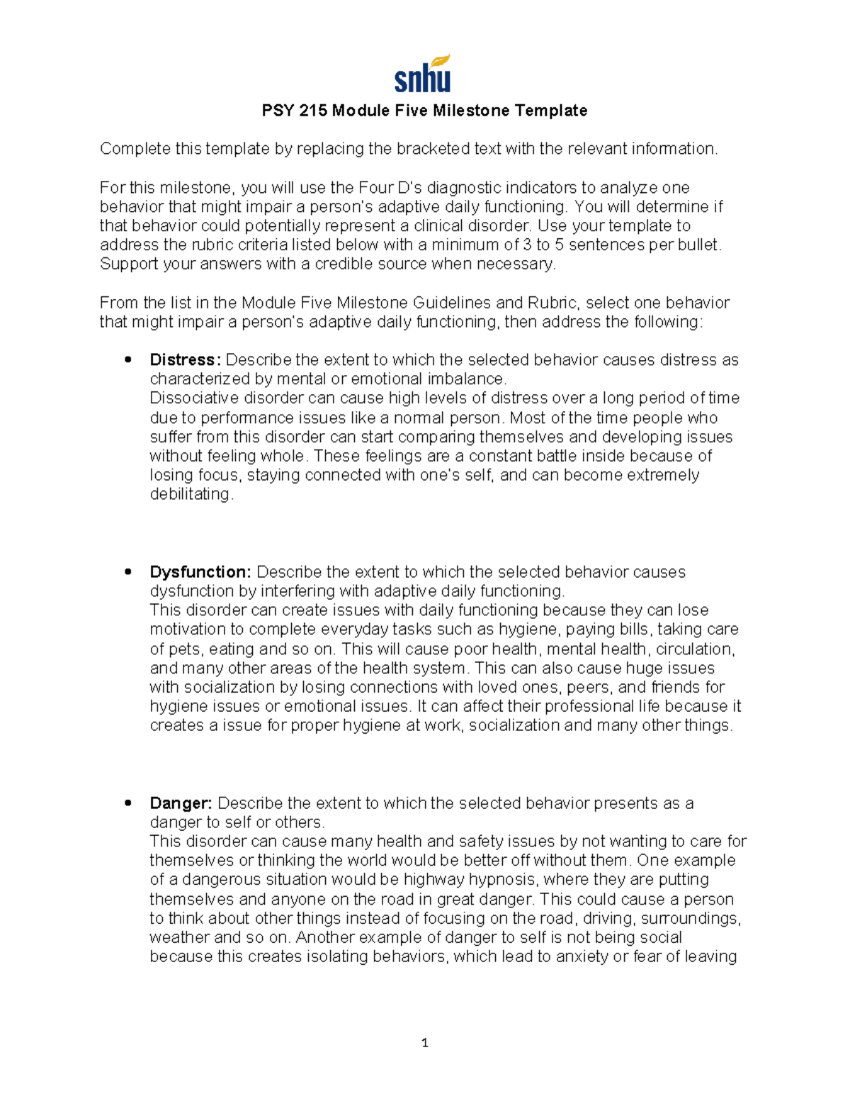PSY 215 Module Five Milestone Template - PSY 215 Module Five Milestone Template Complete this ...