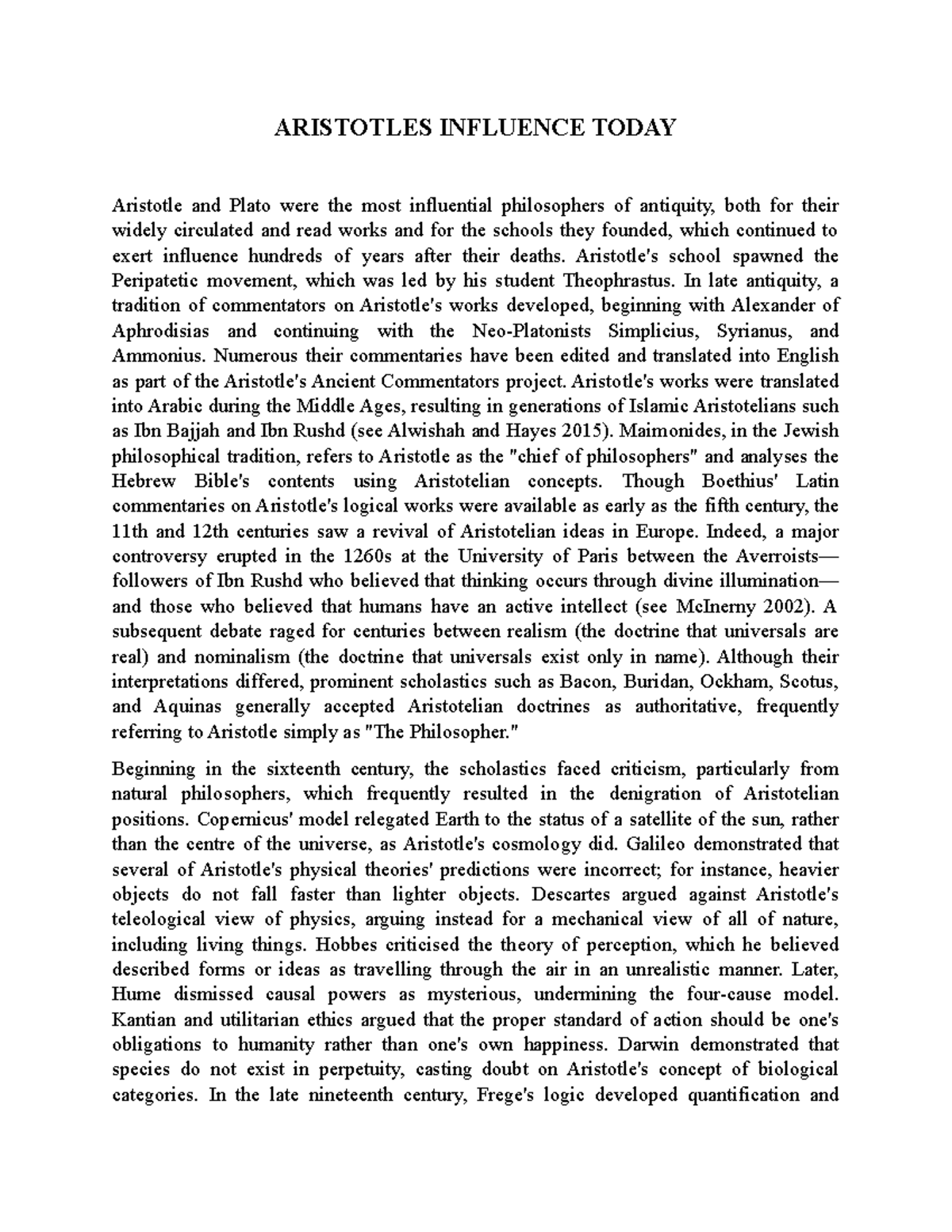 Aristotles Influence Today - ARISTOTLES INFLUENCE TODAY Aristotle and ...
