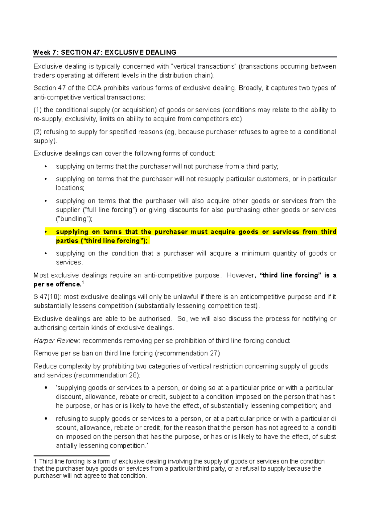 Week 7Exclusive Dealings - Week 7: SECTION 47: EXCLUSIVE DEALING ...