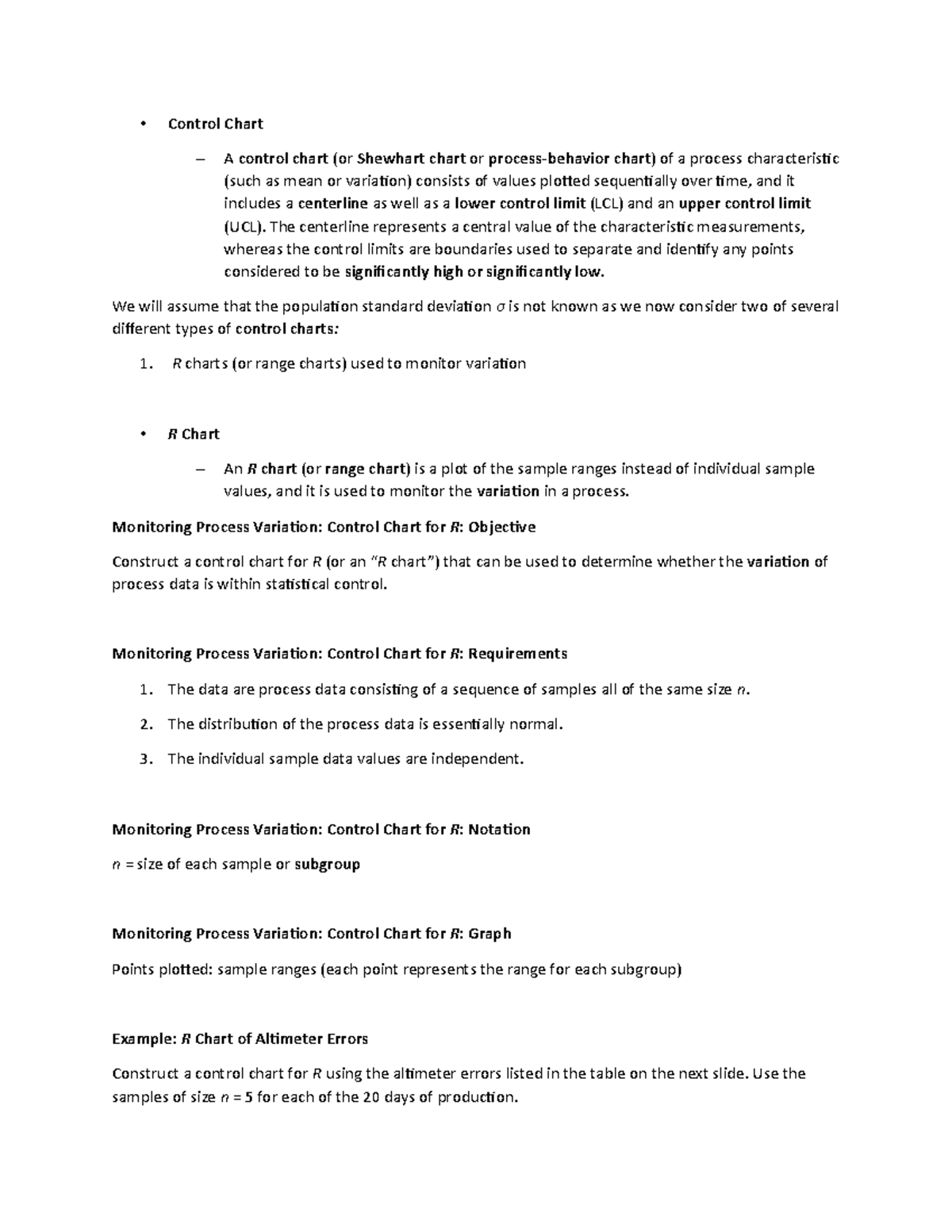 Lecture Notes 14 - Control Chart A control chart (or Shewhart chart or ...