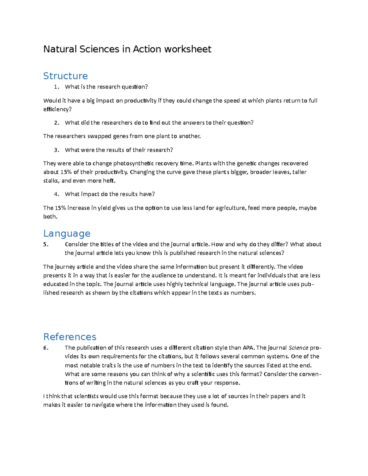 Nat Sci In Action Worksheet - Natural Sciences in Action worksheet ...