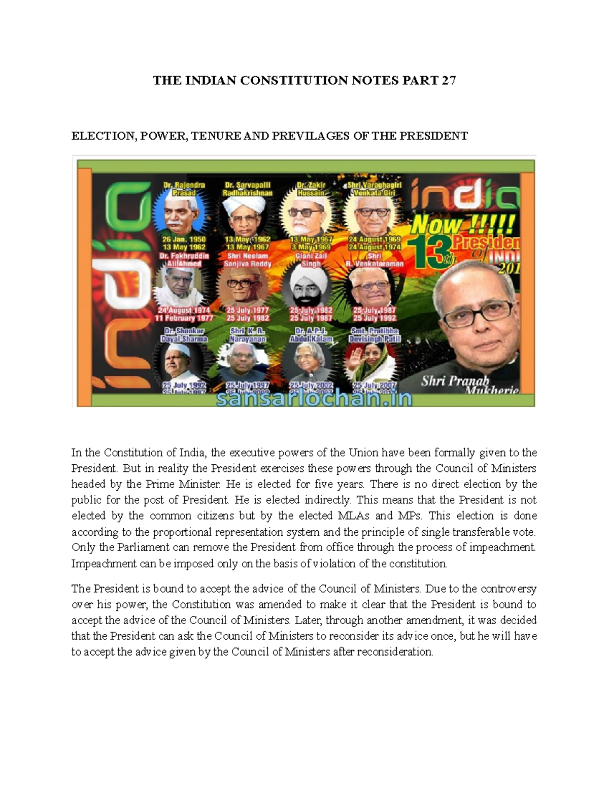 THE Indian Constitution Notes PART 27 - THE INDIAN CONSTITUTION NOTES ...