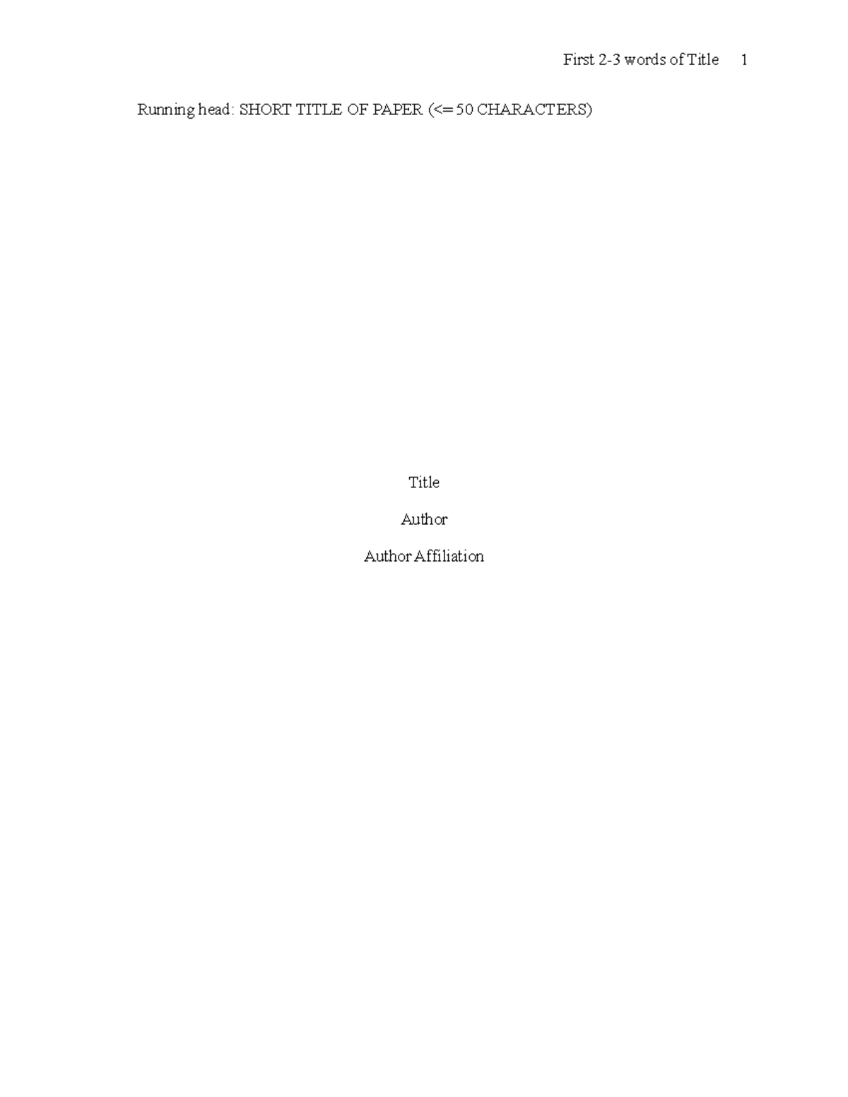 Paper templet - notes - Running head: SHORT TITLE OF PAPER