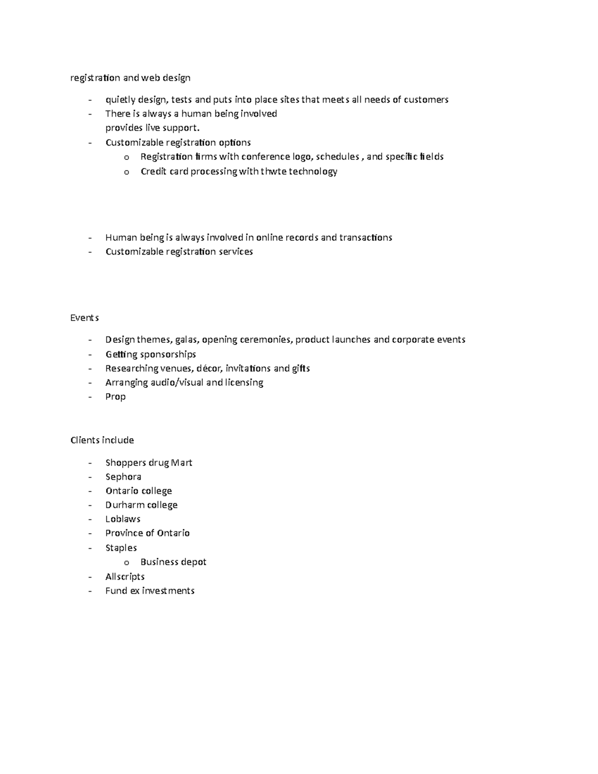 Summary of event services - registration and web design quietly design ...