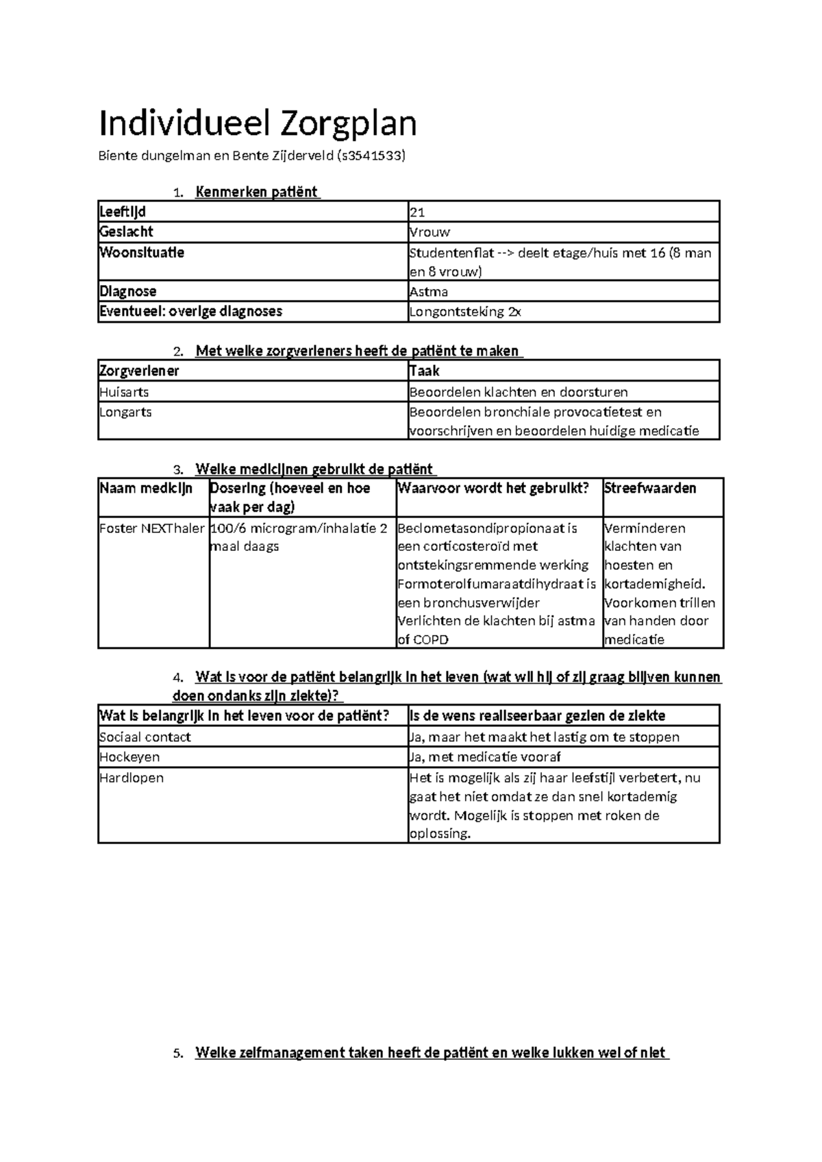 Individueel Zorgplan - Individueel Zorgplan Biente dungelman en Bente ...