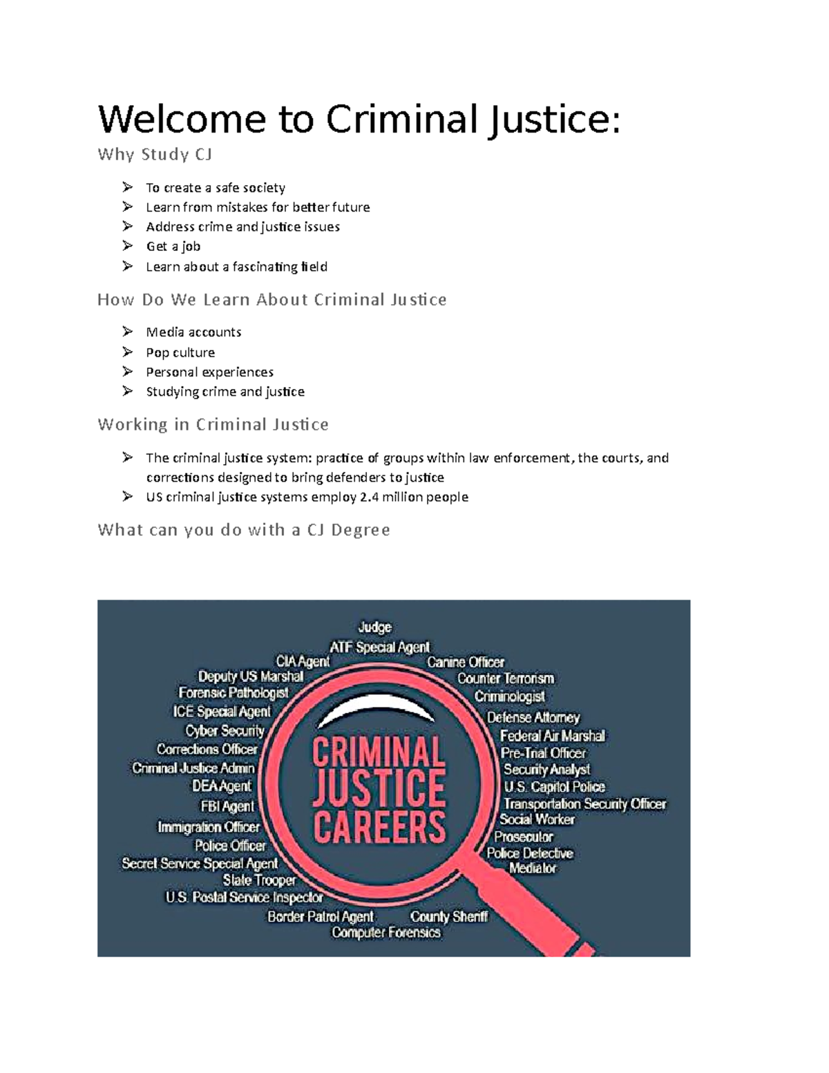 Week 1 and 2 Notes - Welcome to Criminal Justice: Why Study CJ To ...