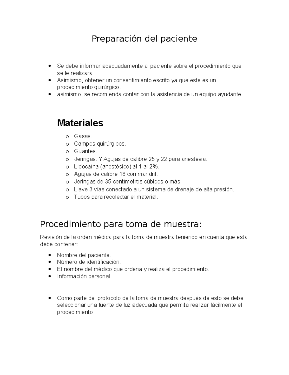 Preparación del paciente - Preparación del paciente Se debe informar ...