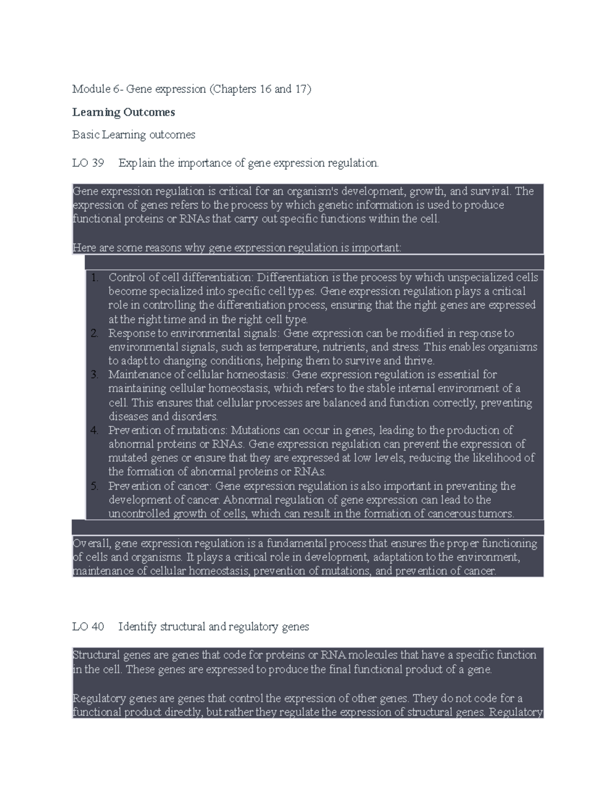 Module 6- Gene expression - Gene expression regulation is critical for ...