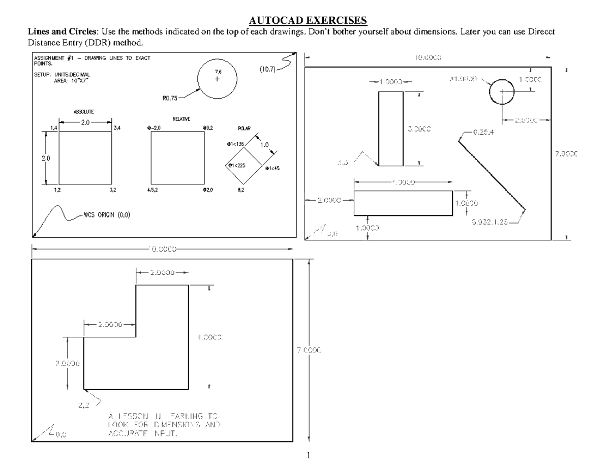 Autocad Exercises for 2D and 3D - AUTOCAD EXERCISES Lines and Circles ...