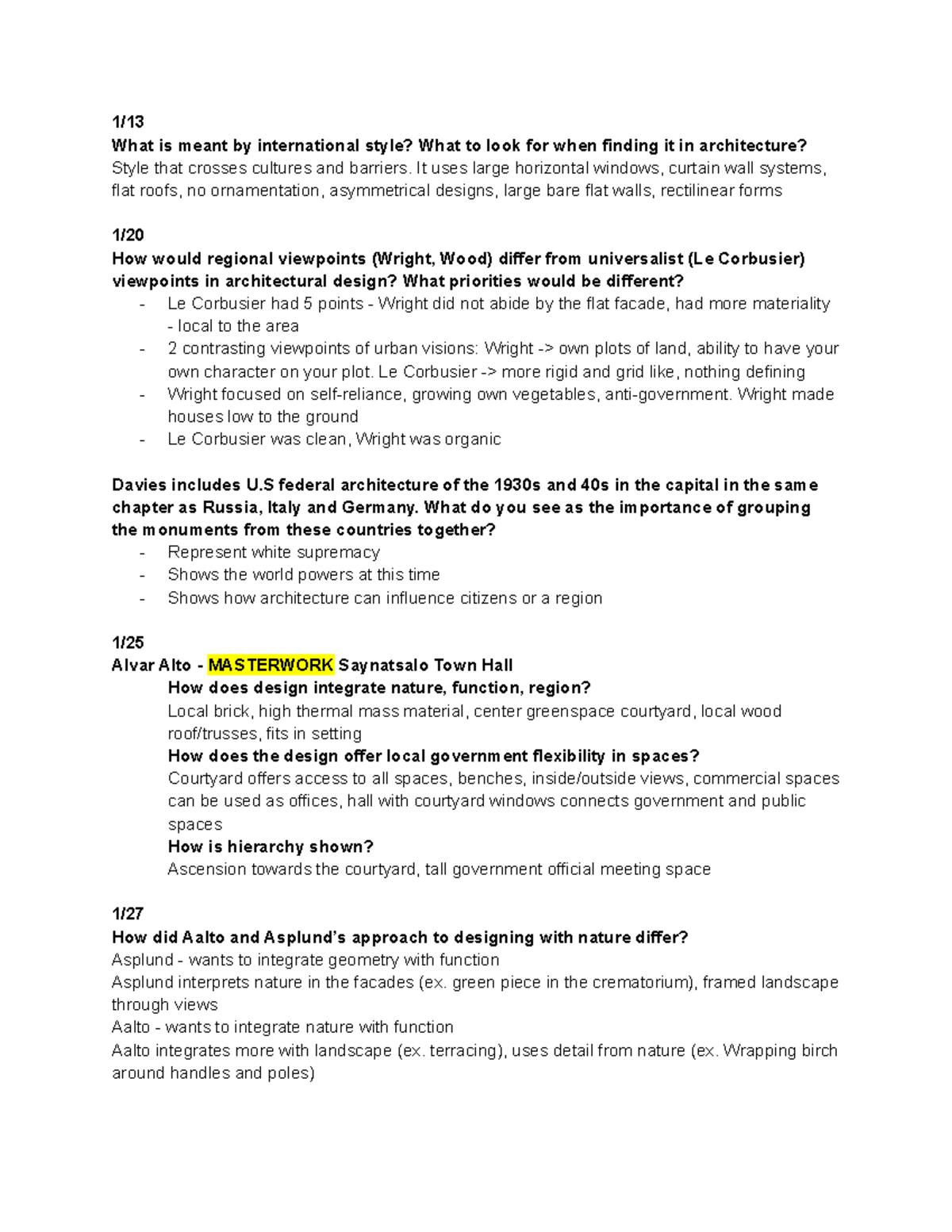 History 4 Class Notes - 1/ What is meant by international style? What ...