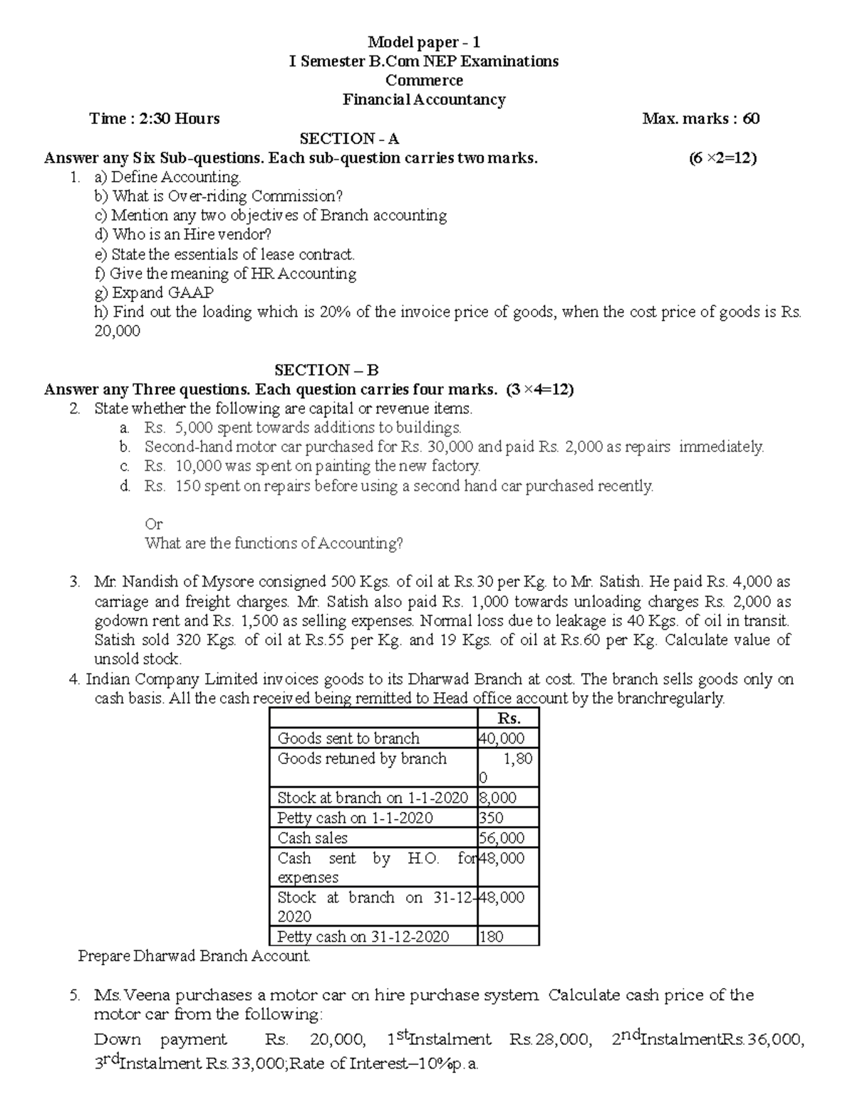 FA Model QP 1 - Question paper pattern - Model paper - 1 I Semester B ...