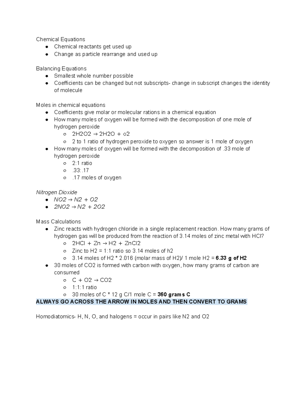 Chem 101 Lecture Notes Week 7 - Chemical Equations Chemical reactants ...