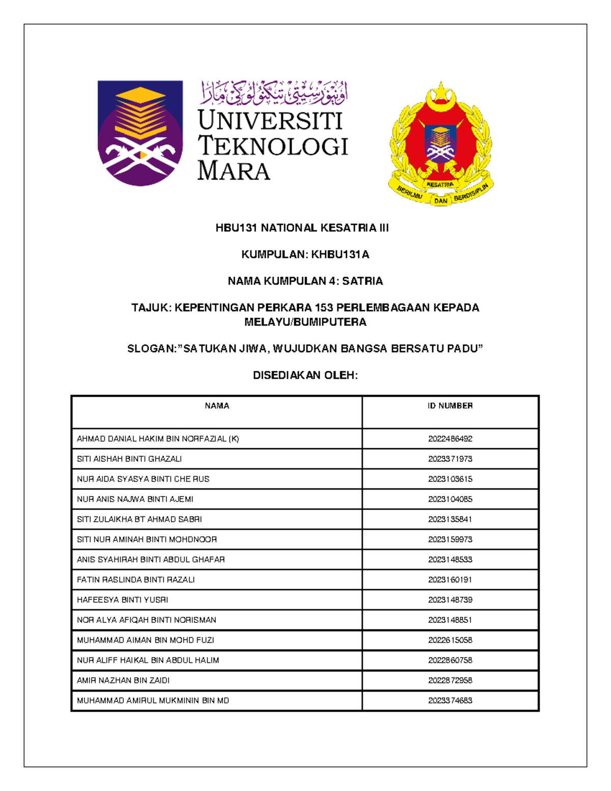 Kumpulan 4 (Satria)- Kepentingan Perkara 153 Pelembagaan Kepada Melayu ...
