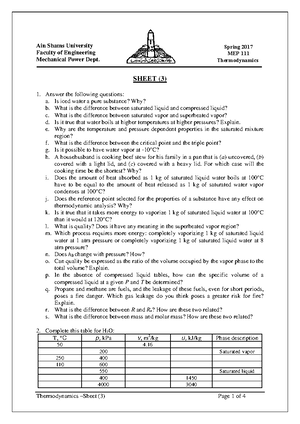 Sheet 07 - Refrigeration Cycles - model answer - Warning: TT: undefined function: 32 Sheet # 5 A ...