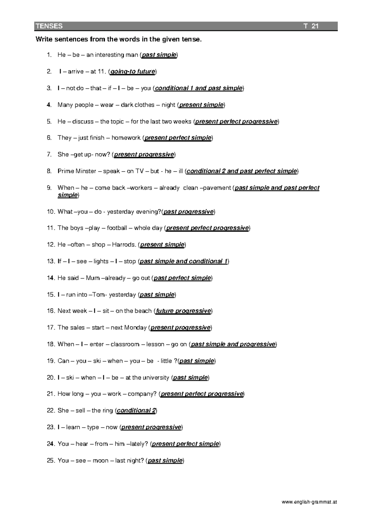 T21 - THIS IS IMPORTANT - TENSES T 21 english-grammat Write sentences ...