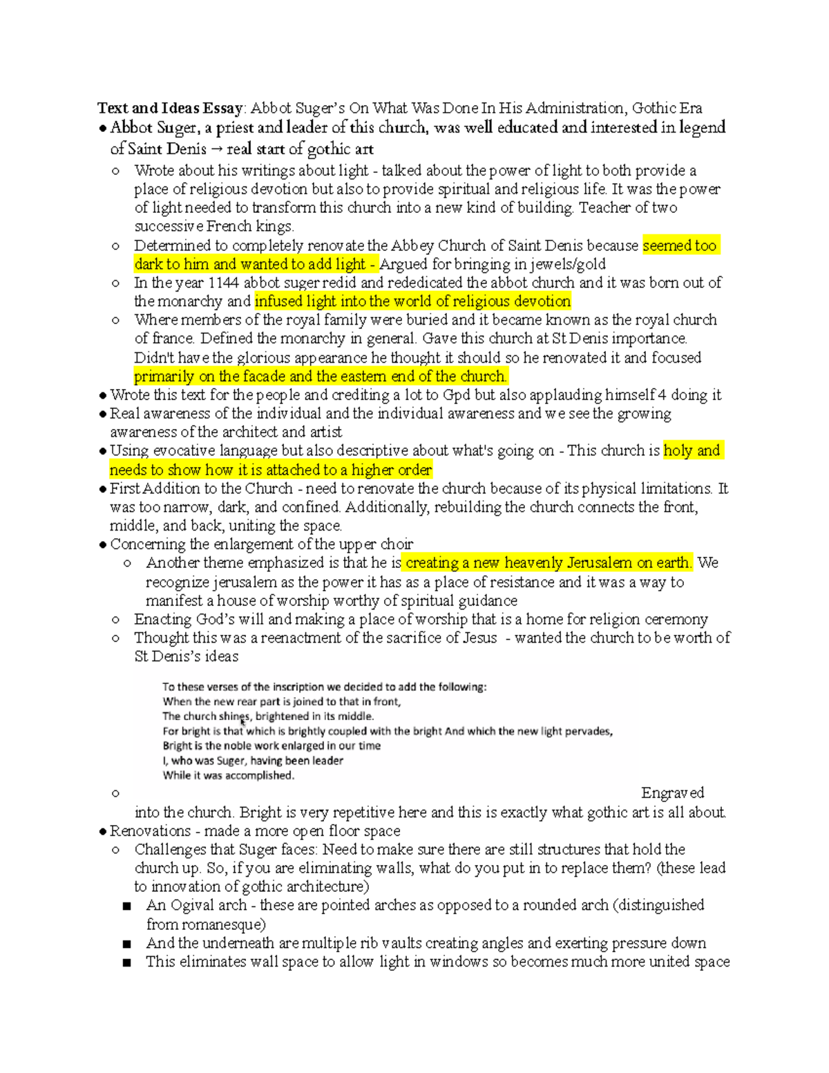 Art History Final - Text and Ideas Essay : Abbot Suger’s On What Was ...