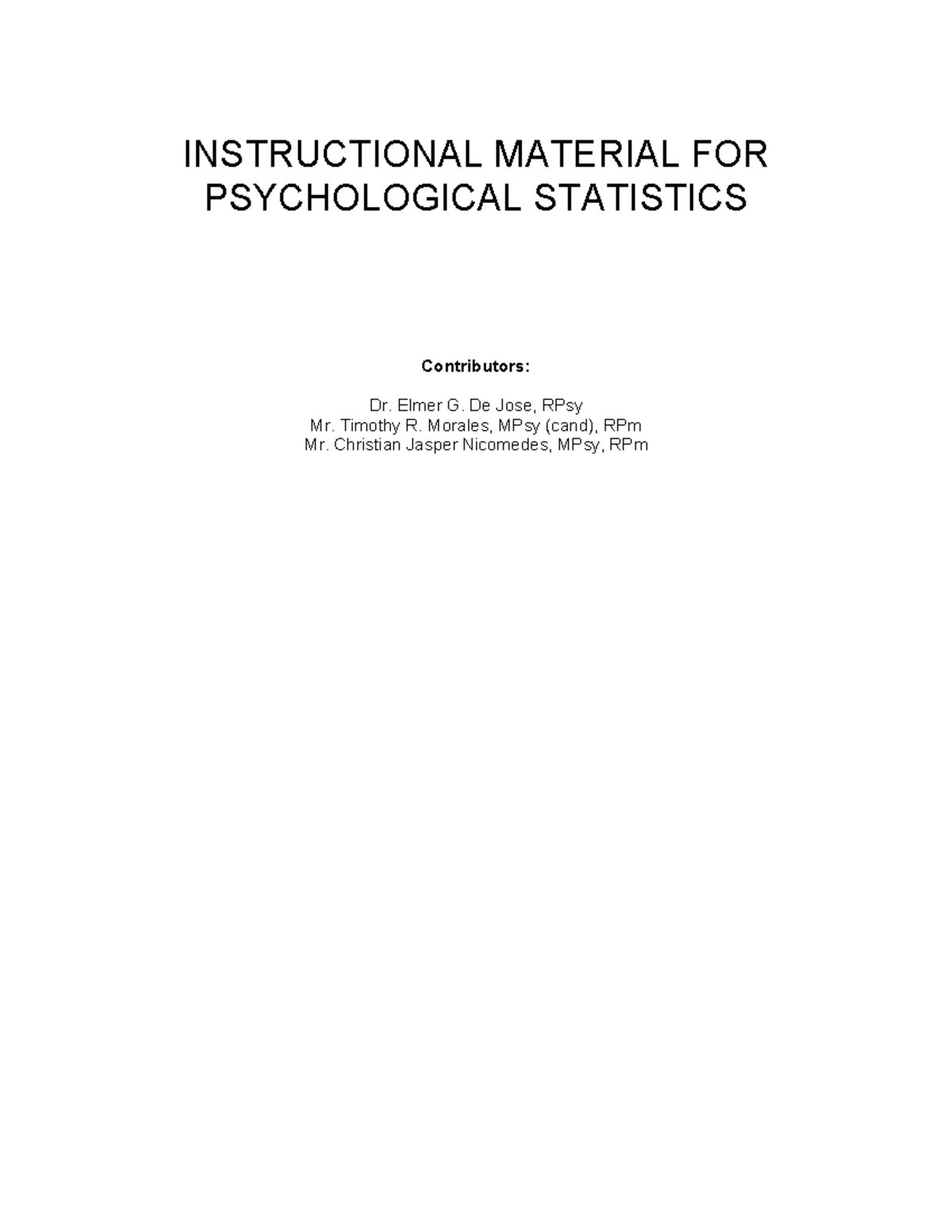Psychological Statistics Modules Margins adjusted - INSTRUCTIONAL MATERIAL FOR PSYCHOLOGICAL ...