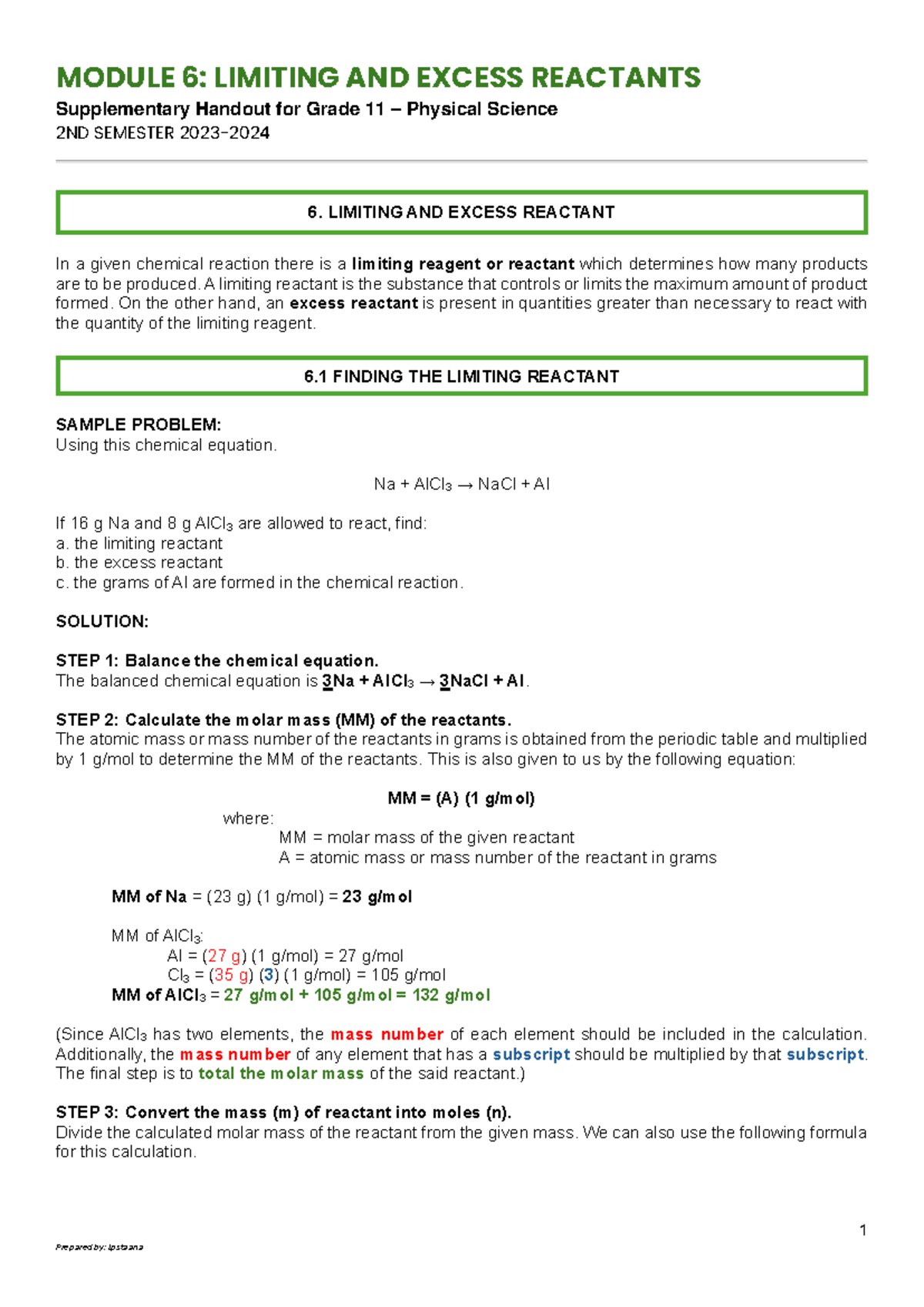 G11 Physical Science - Module 6 Handout #1 - Supplementary Handout for ...