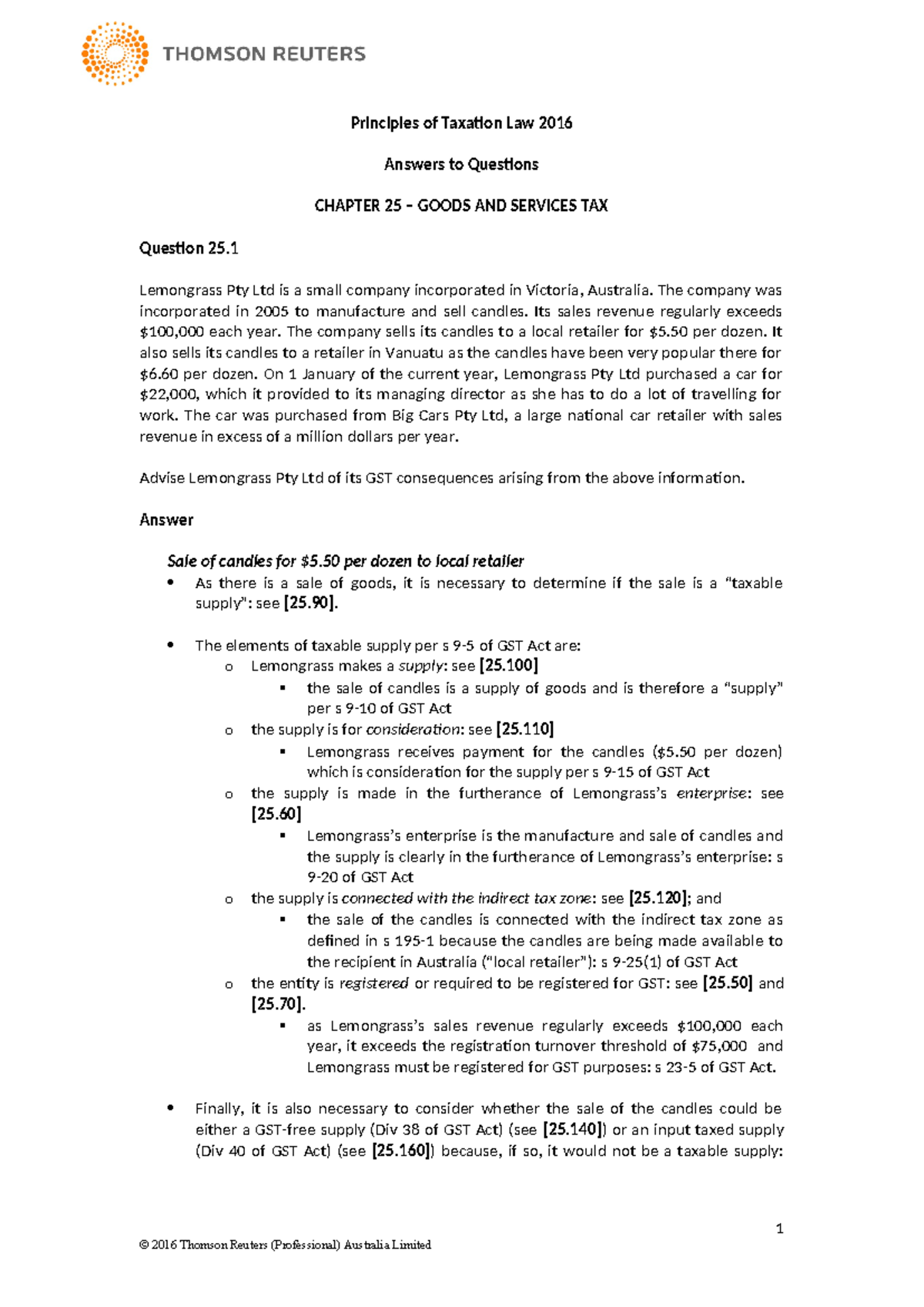 Po TL 2016 Chapter 25 Answers - Principles of Taxation Law 2016 Answers ...