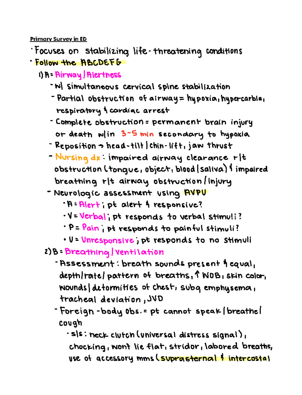 General Trauma - Primary Survey in ED Focuses on stabilizing life ...