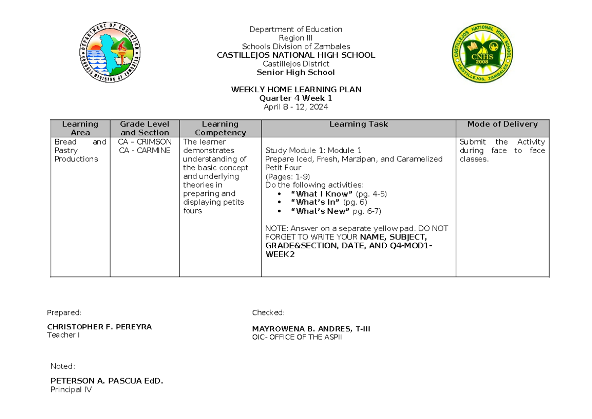 BPP WHLP Q4 (WEEK 1) - DLL - Department of Education Region III Schools ...