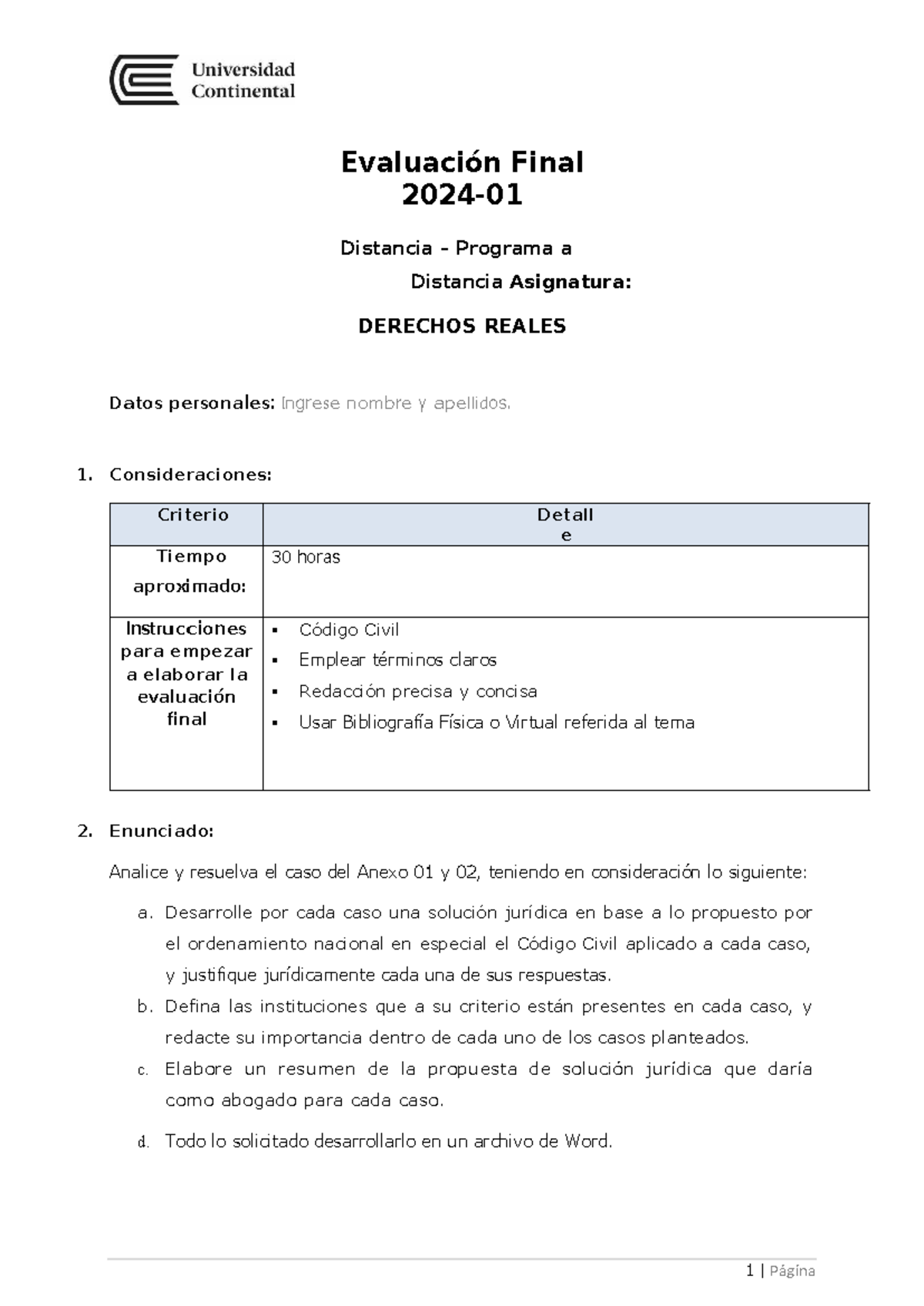 Derechos Reales Evaluación Final 2024 - 1 | Página Evaluación Final 2024- Distancia – Programa a ...