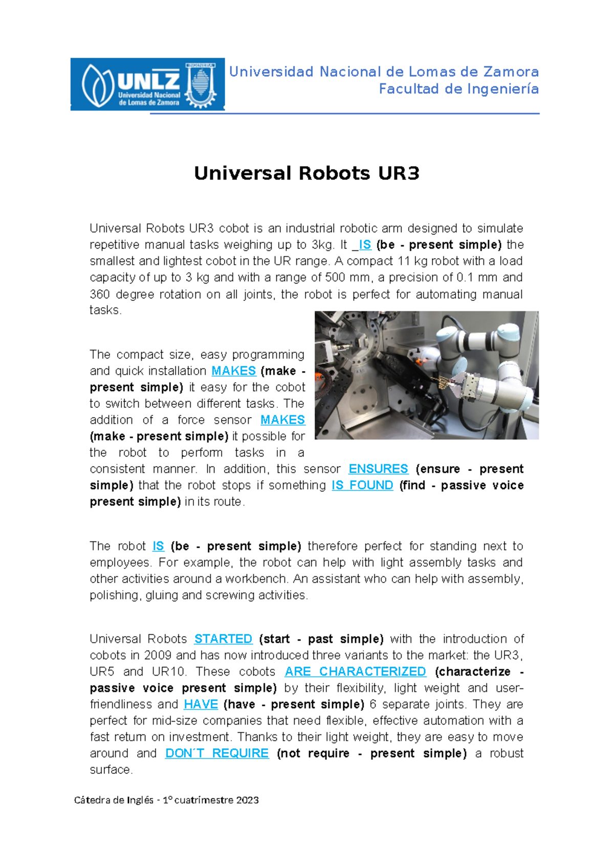 TP4 Universal Robots UR3 (fill in the gaps) - Universidad Nacional de ...