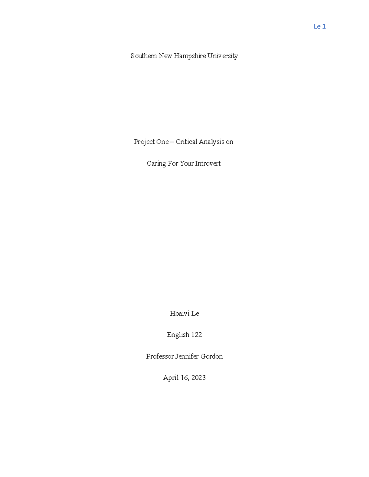 Project One - Writing assignment - Southern New Hampshire University ...