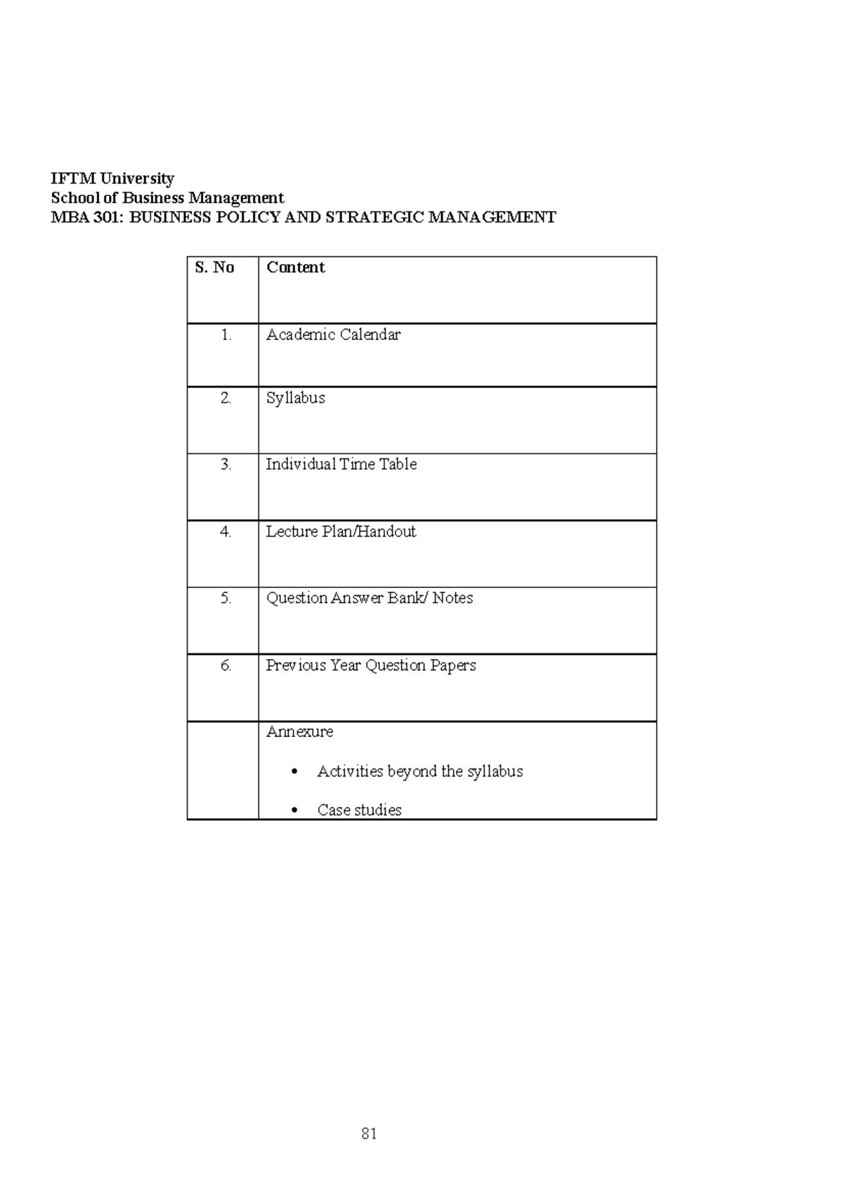 BPSM (MBA 301) Course File - IFTM University School of Business Management MBA 301: BUSINESS ...