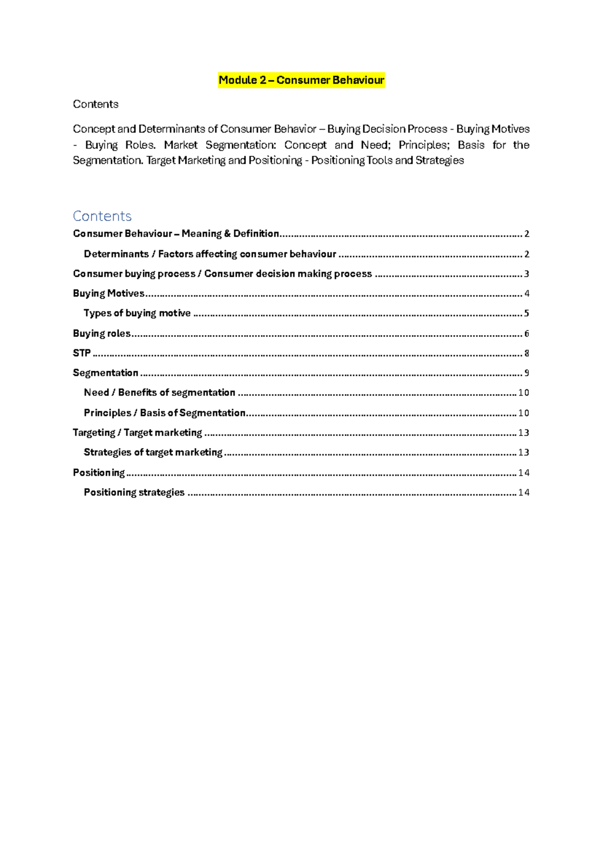 Module 2 - Consumer Behaviour - Module 2 – Consumer Behaviour Contents ...