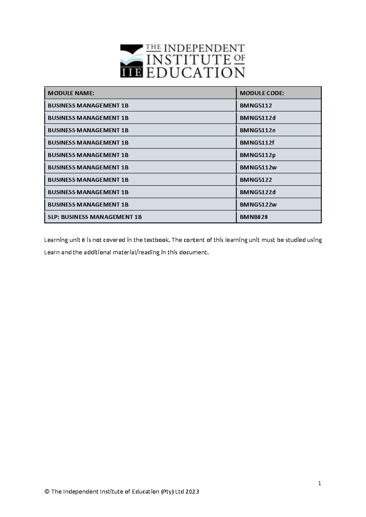 BMNG5122 Learning Unit 6 Additional Reading - 1 MODULE NAME: MODULE ...