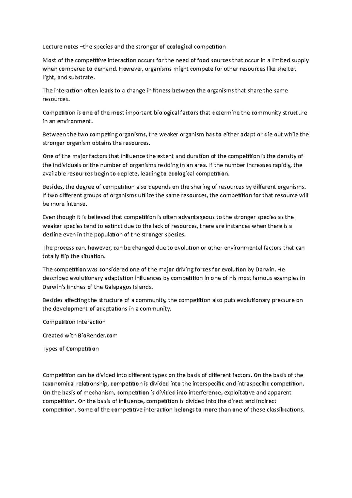 Lecture notes –the species and the stronger of ecological competition ...