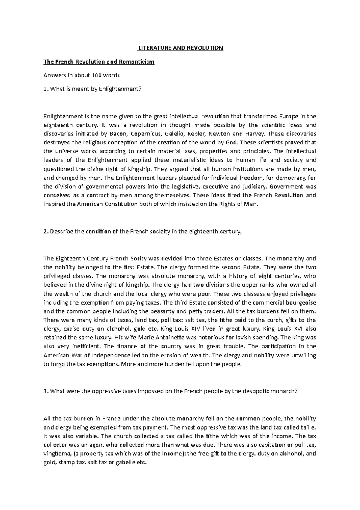 Literature AND Revolution - LITERATURE AND REVOLUTION The French ...