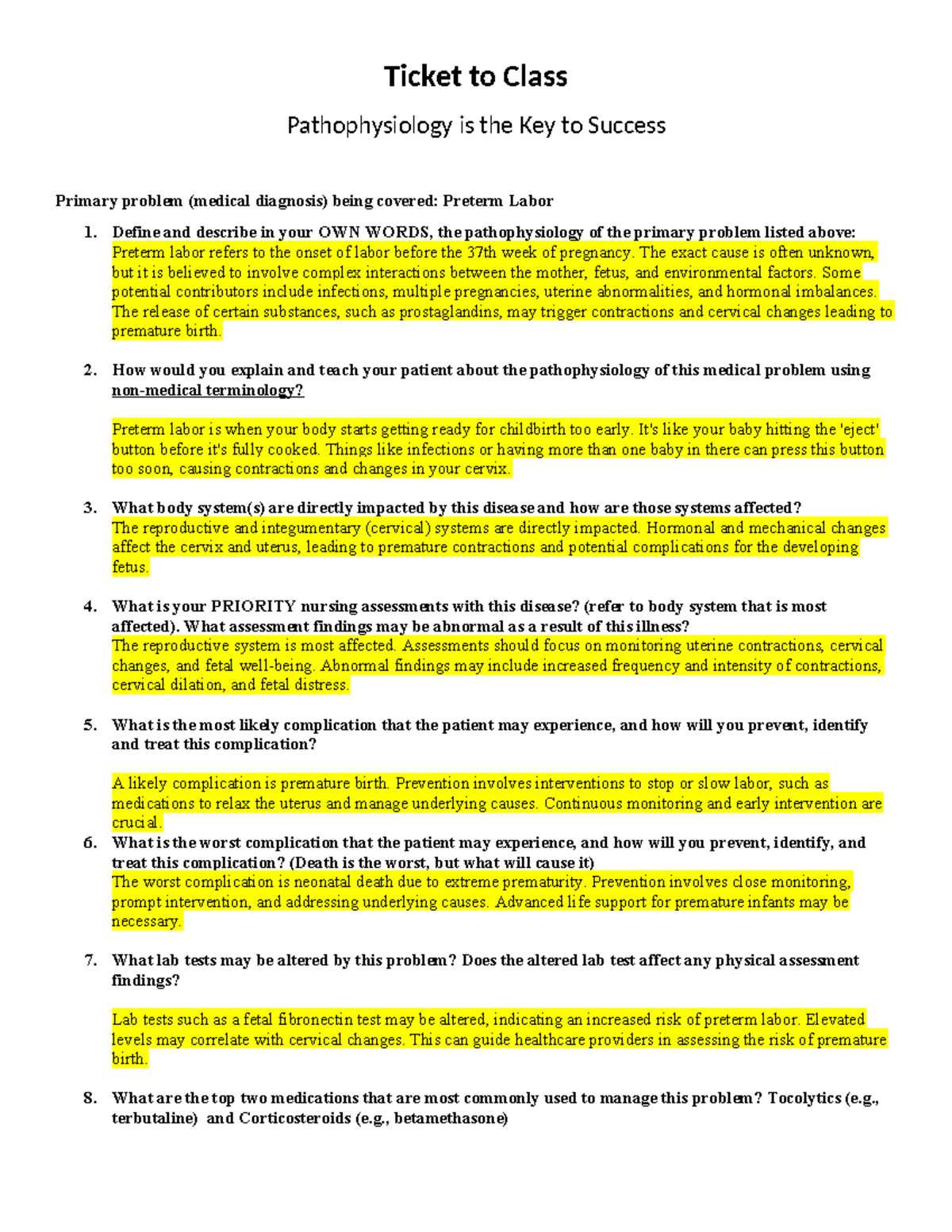 Preterm Labor - Tickets to class that assists in helping students ...