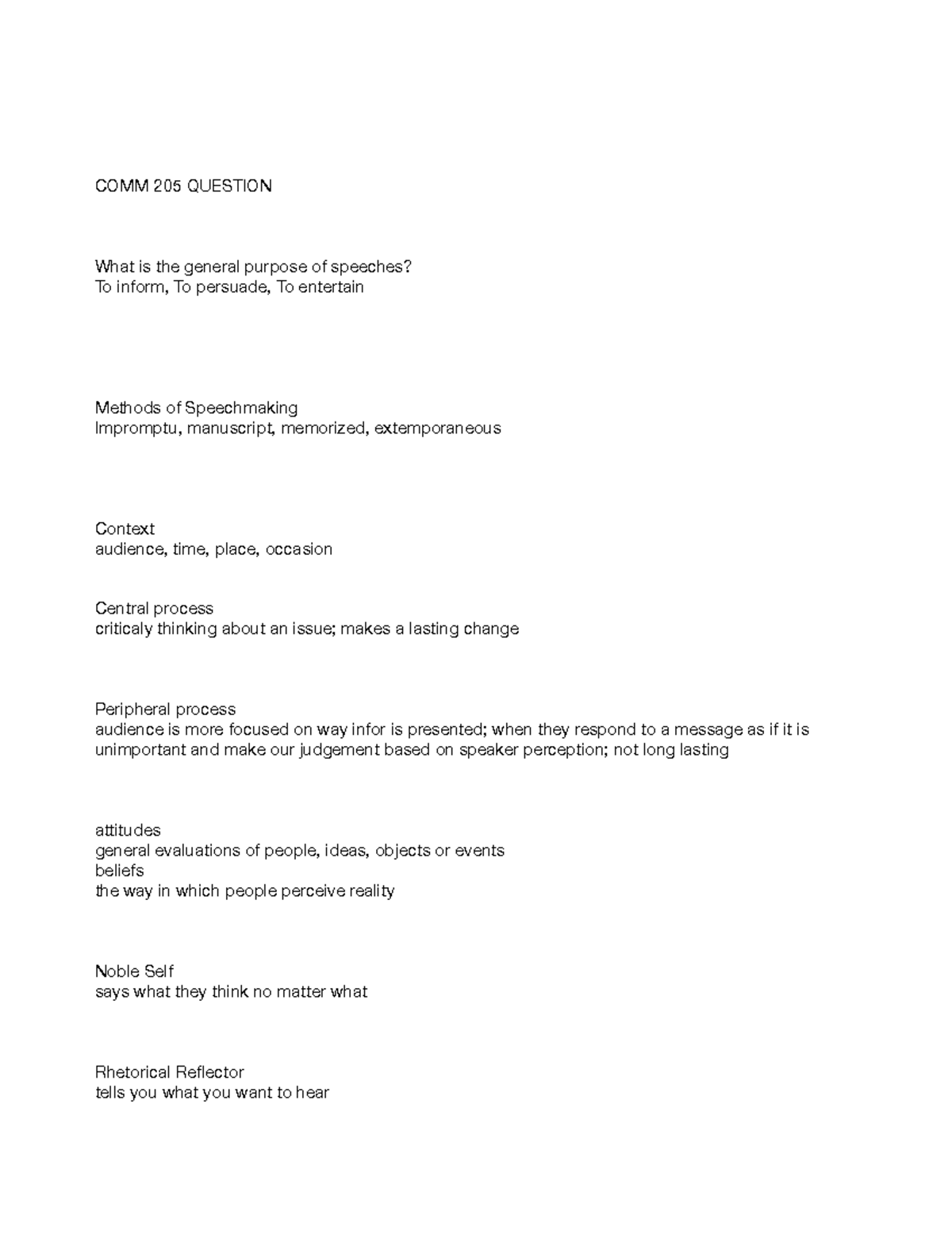 COMM 205 Possible Questions - COMM 205 QUESTION What is the general ...