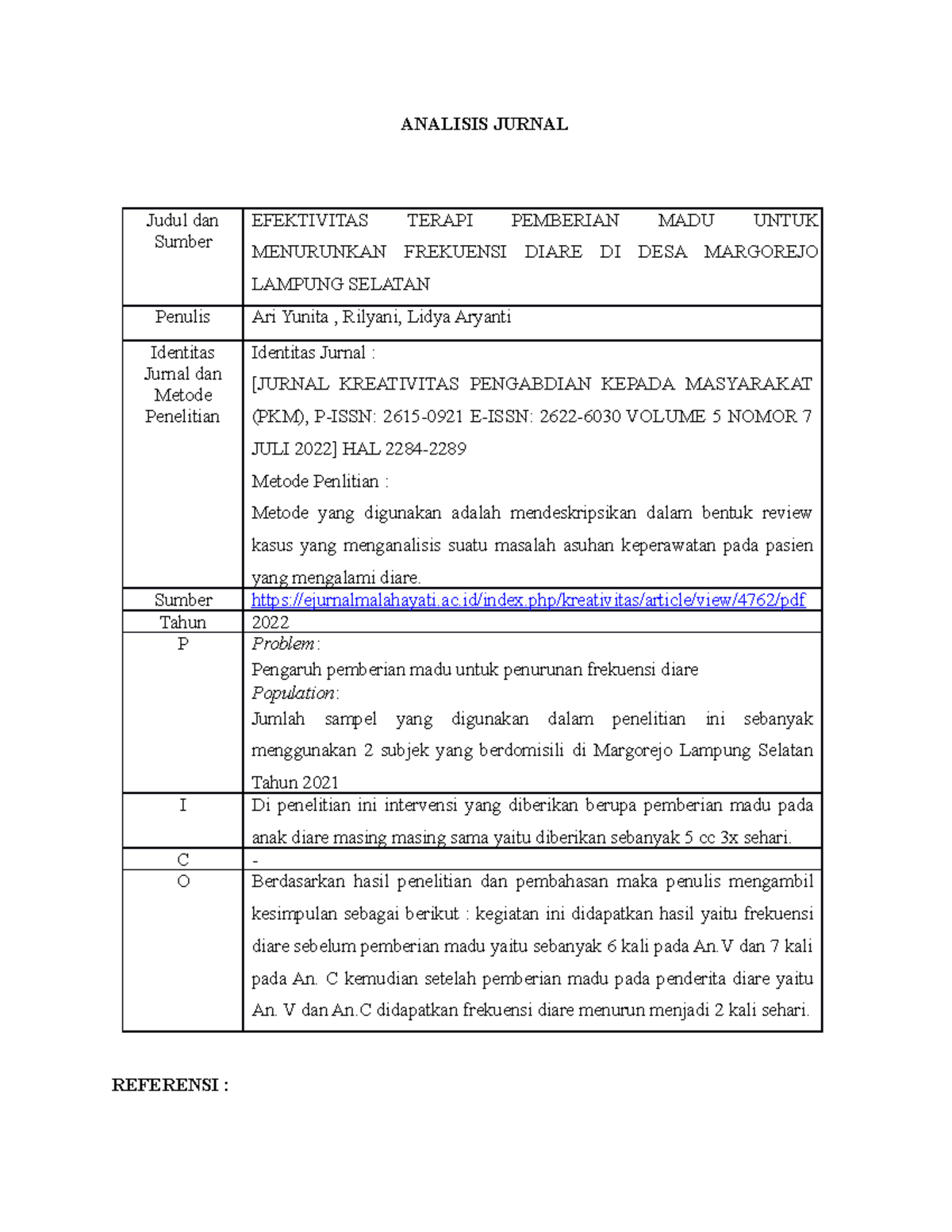 Analisis Jurnal Ruang Rawat INAP ANAK - ANALISIS JURNAL Judul dan ...