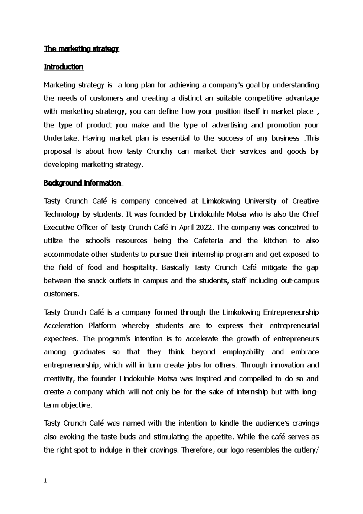 Business proposal assignment - The marketing strategy Introduction ...