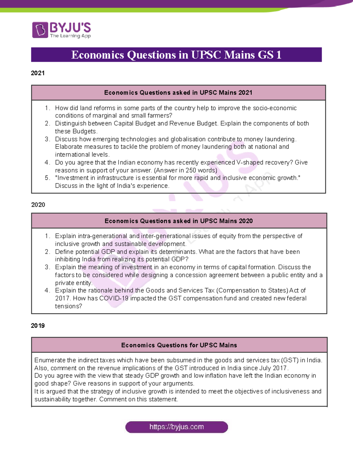 Economics Questions in UPSC Mains GS 3 2013 2021 - Economics Questions ...