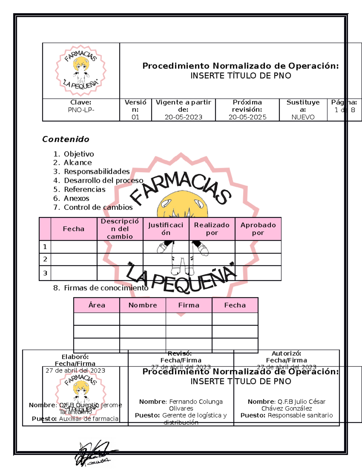 PNOS - Procedimiento Normalizado de Operación: INSERTE TÍTULO DE PNO ...