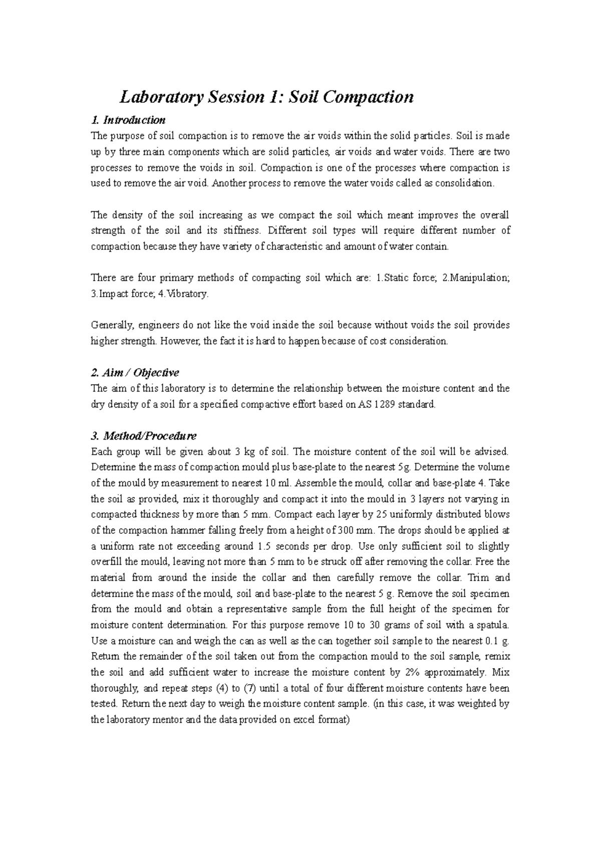 Laboratory+report+1-4 - Laboratory Session 1: Soil Compaction 1 ...