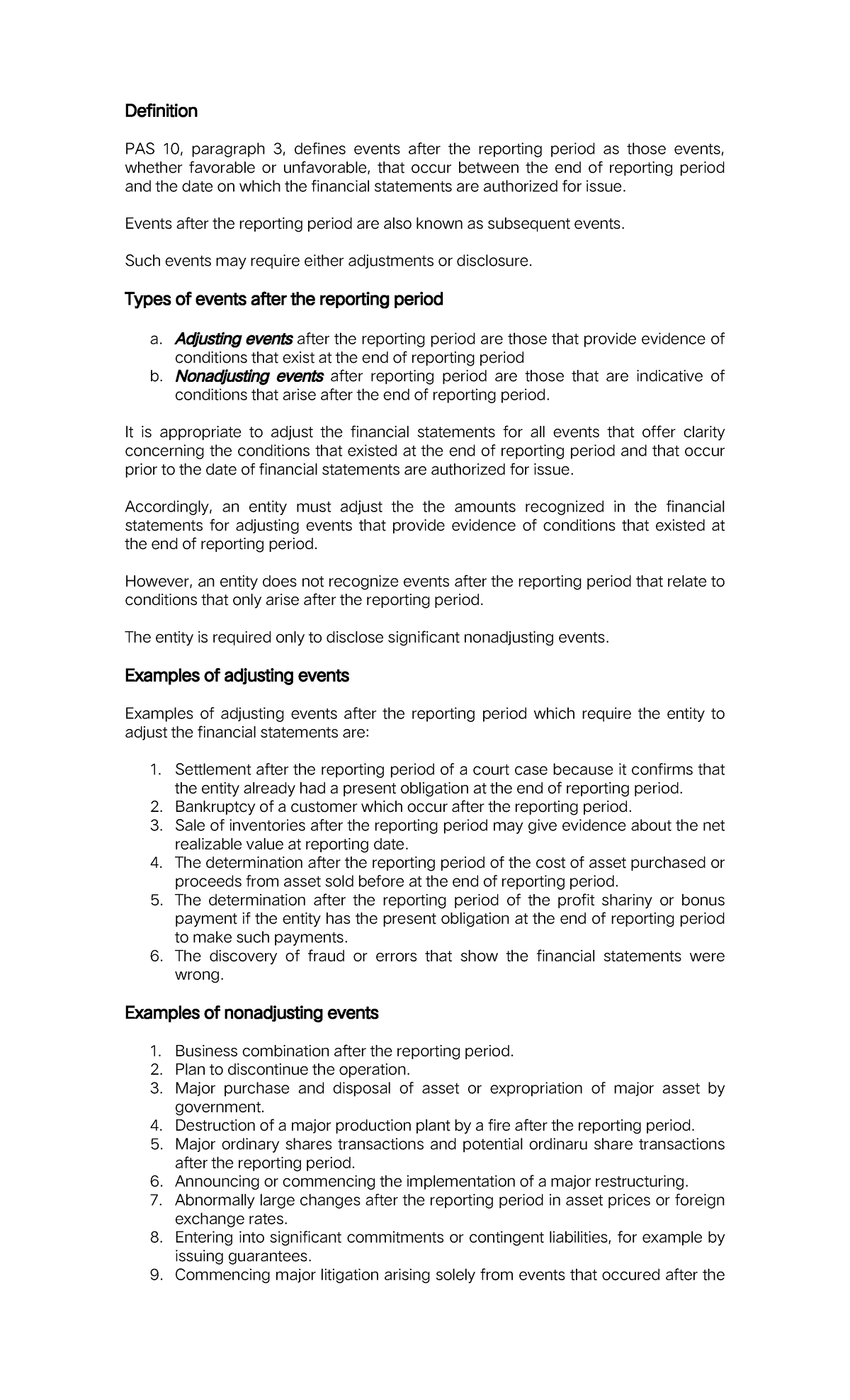 PAS 10- Events after the Reporting Period - Definition PAS 1 0 - Studocu