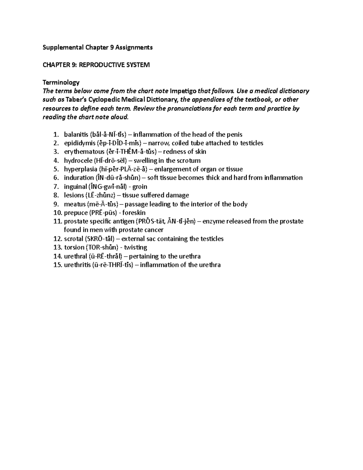 Supplemental Chapter 9 Assignments - Supplemental Chapter 9 Assignments CHAPTER 9: REPRODUCTIVE ...