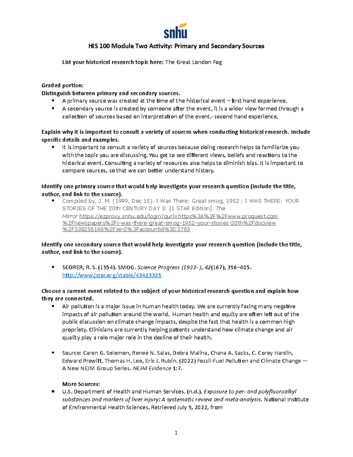 Activity 2-2 HIS - London Smog - HIS 100 Module Two Activity: Primary ...