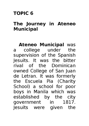 Rizal's Work (Topic 8) - notes - TOPIC 8 College Life in Universidad de ...