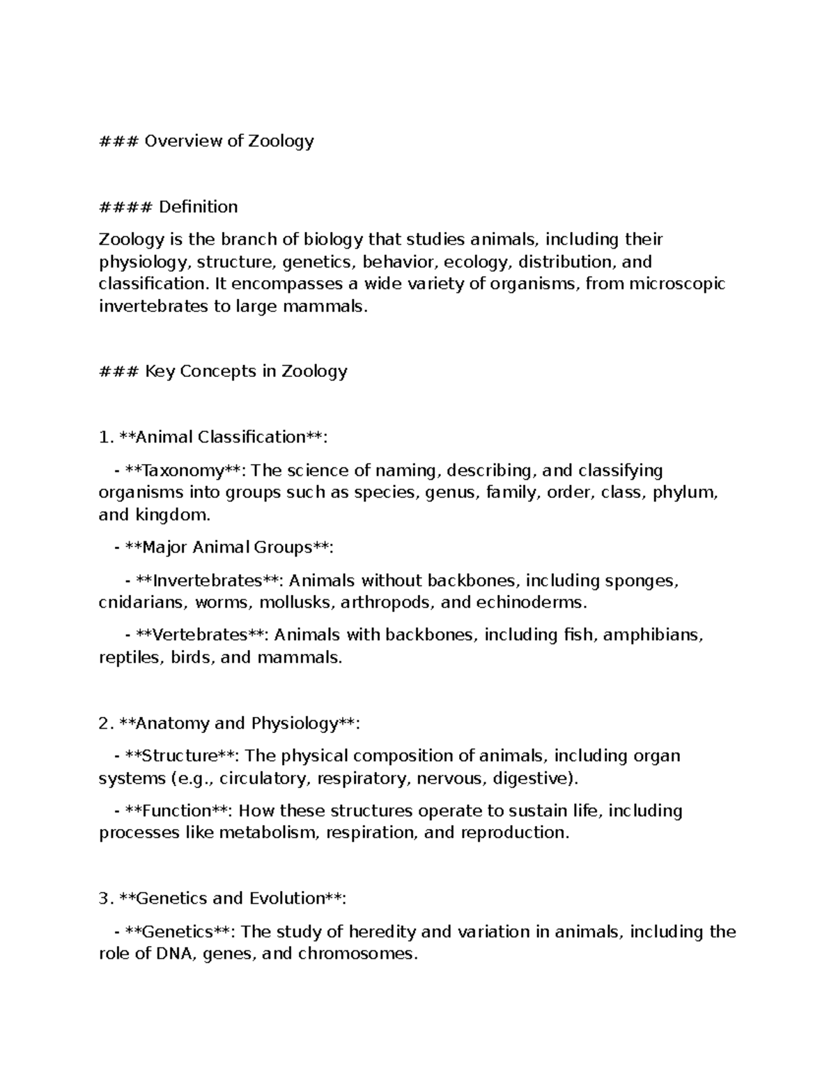 Review about Zoology 7 - Overview of Zoology Definition Zoology is the ...