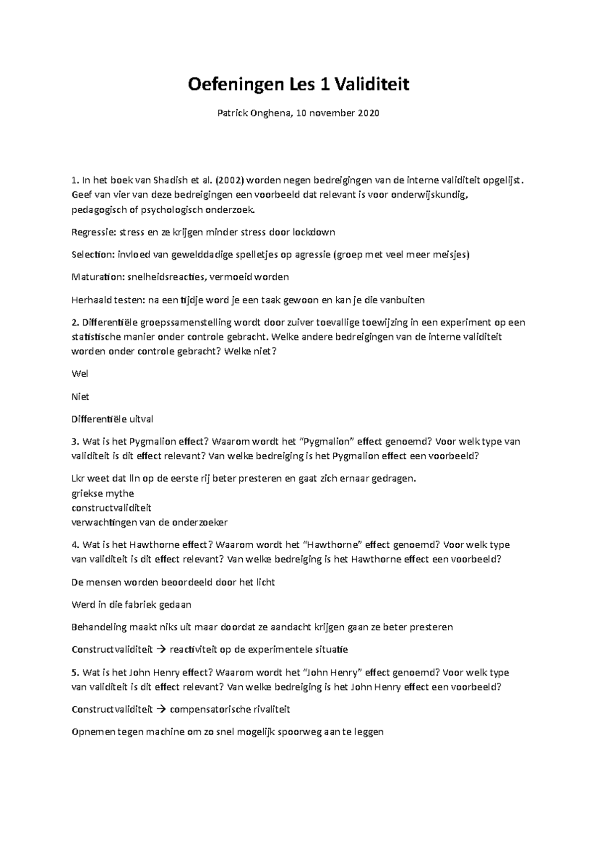 Oefeningen Les 1 Validiteit 2021 - Oefeningen Les 1 Validiteit Patrick ...