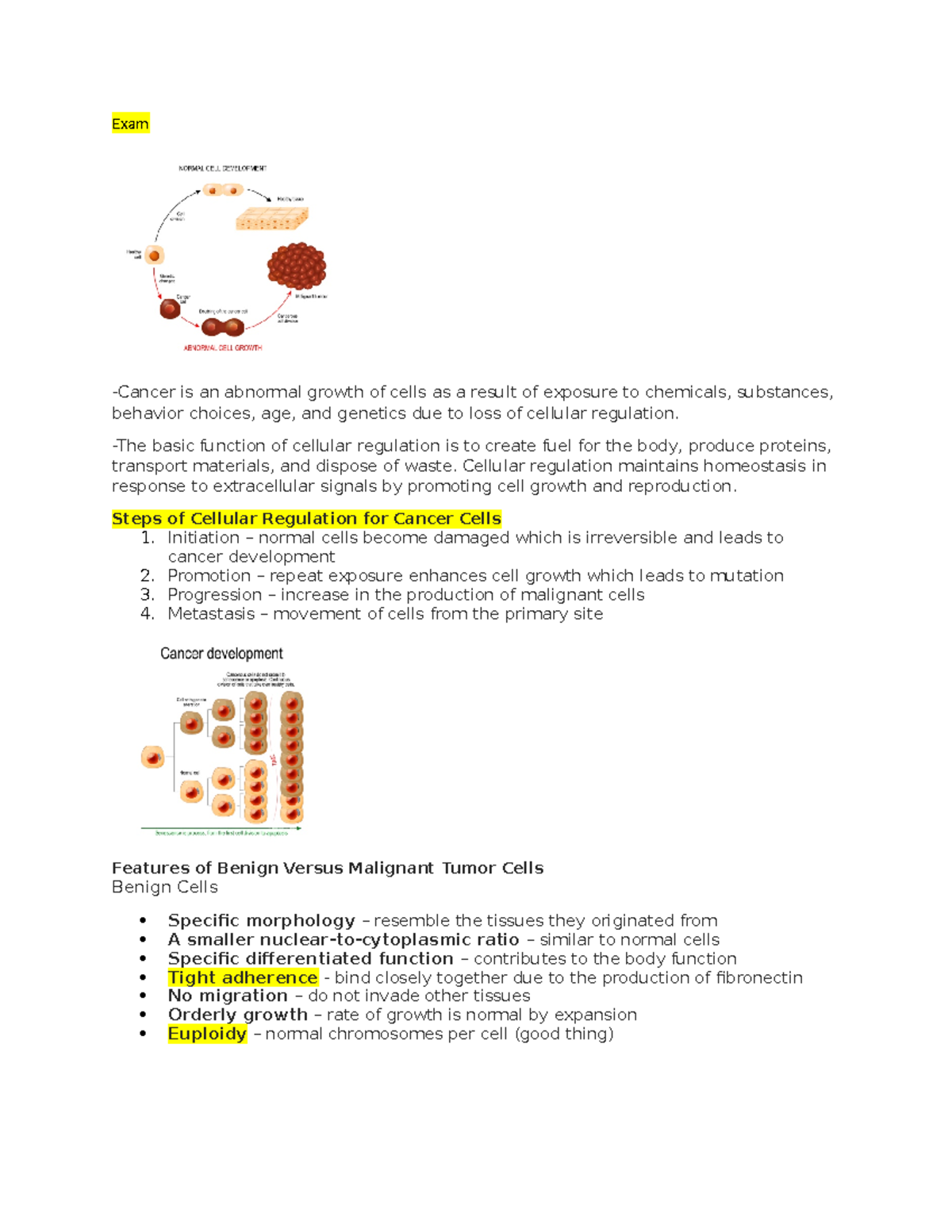 Mod 1 MDC2 notes - week 1 - Exam -Cancer is an abnormal growth of cells ...