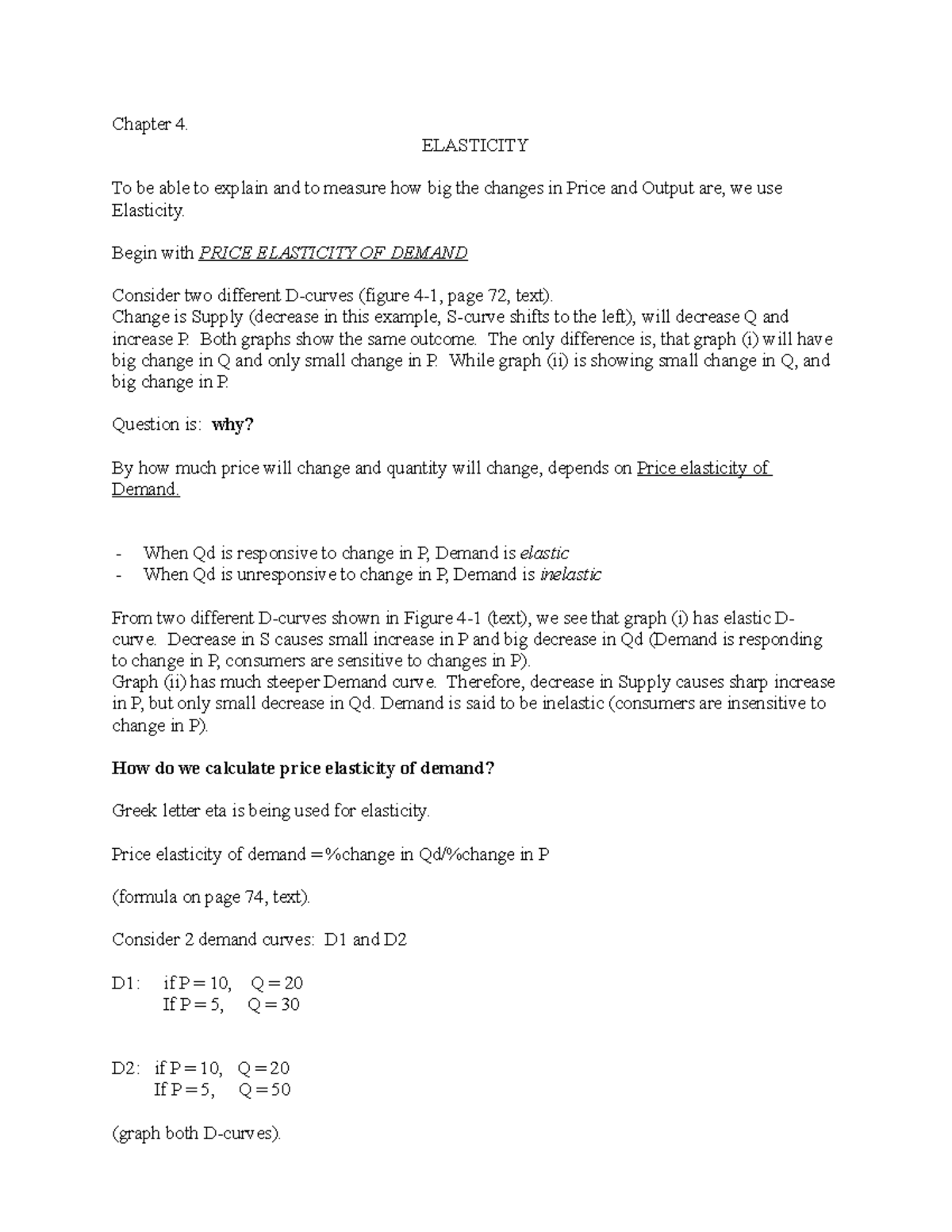 Chapter 4, part 1 - LECTURE 1 - Chapter 4. ELASTICITY To be able to ...